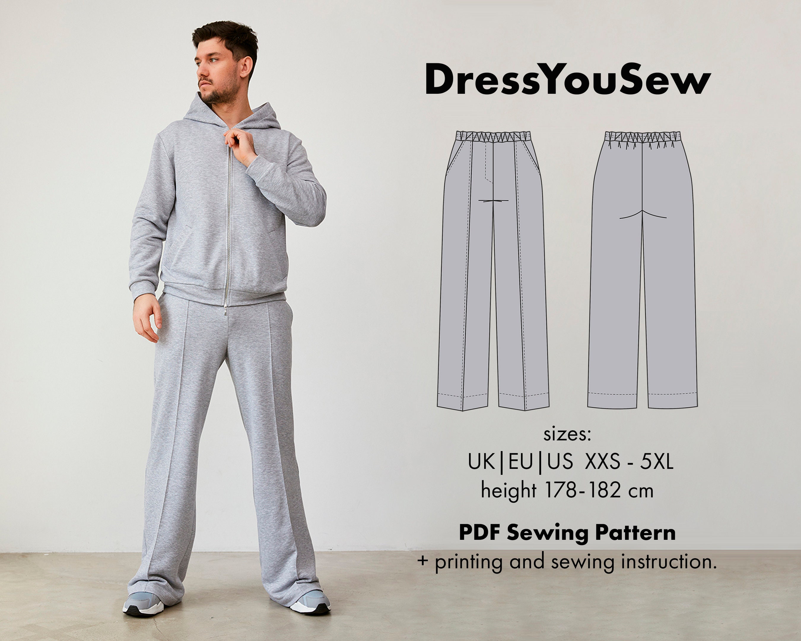 Men's Trousers Pattern, Wide Straight-cut Men's Trousers. Sewing ...