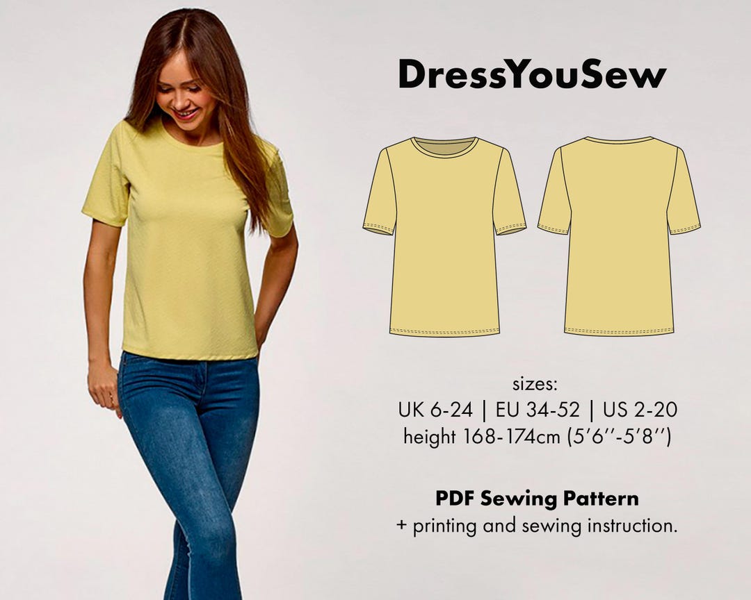T-shirt Pattern. Women's Basic T-shirt Sewing Digital PDF Pattern ...