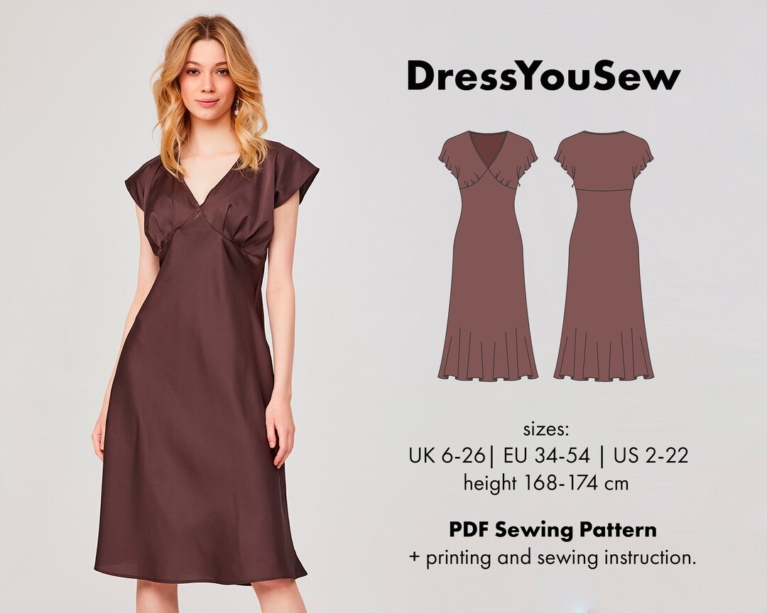 Dress Pattern. Silk Dress Sewing Digital PDF Pattern, Sizes UK6-26, EU ...