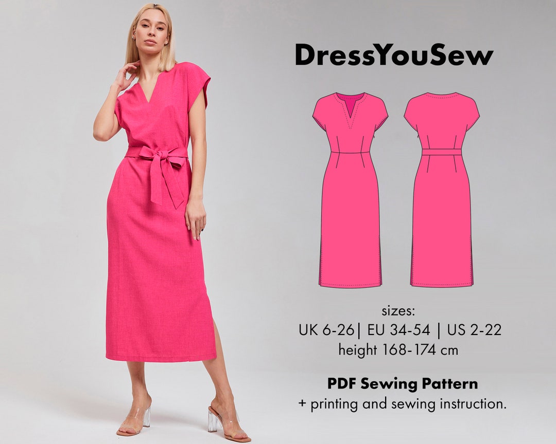 Dress Pattern. Dress With a Curved Neck Turning Into V-neck, Sewing ...
