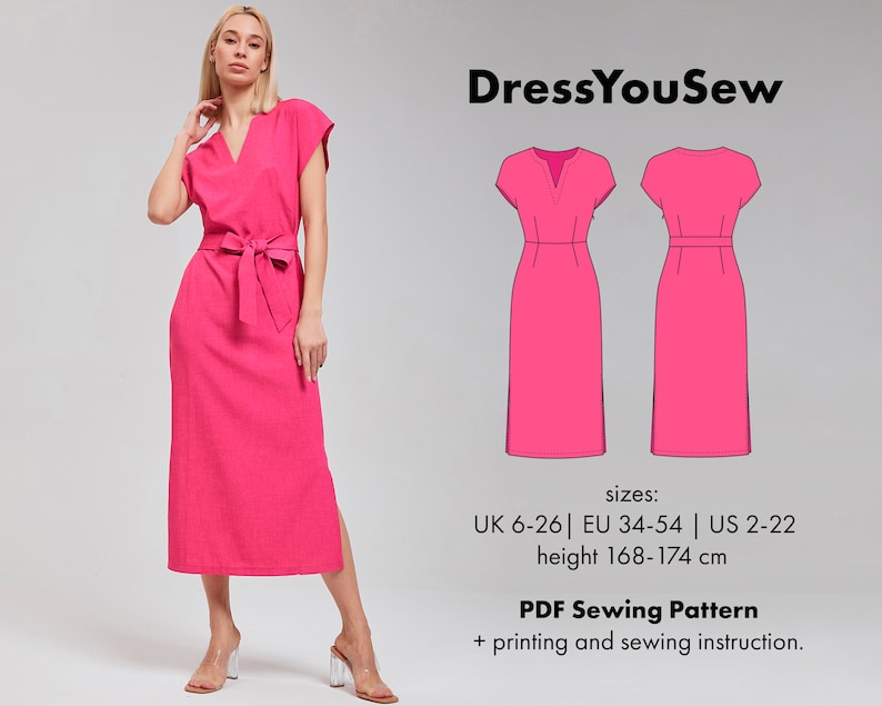 Dress Pattern. Dress With a Curved Neck Turning Into V-neck, Sewing ...