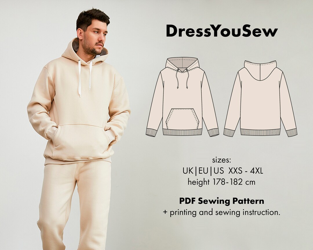 Hoodie Pattern, Men's Hoodie With a Kangaroo Pocket Sewing Digital PDF ...