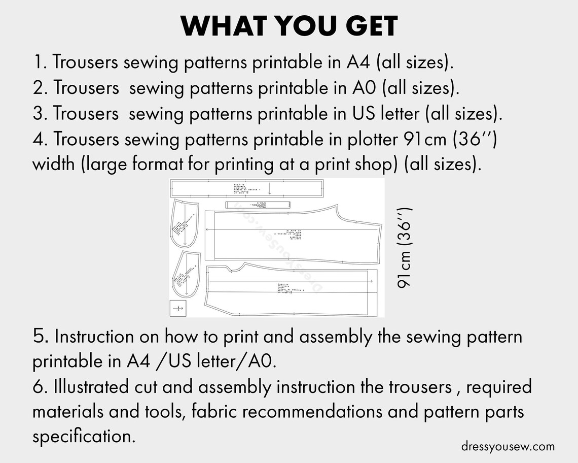 Women's Trousers Pattern, PDF Digital Sewing Pattern, Sizes UK6-26 ...