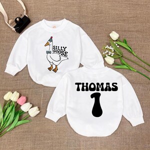 Personalised Silly Goose Baby Romper, Goose Wearing Birthday Hat ...