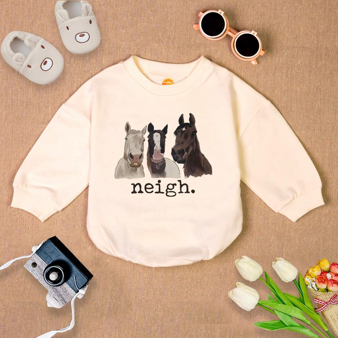 Neigh Horse Baby Bodysuit, Cute Farm Animal One Piece Outfit, Western ...