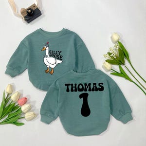 Personalised Silly Goose Baby Romper, Goose Wearing Birthday Hat ...