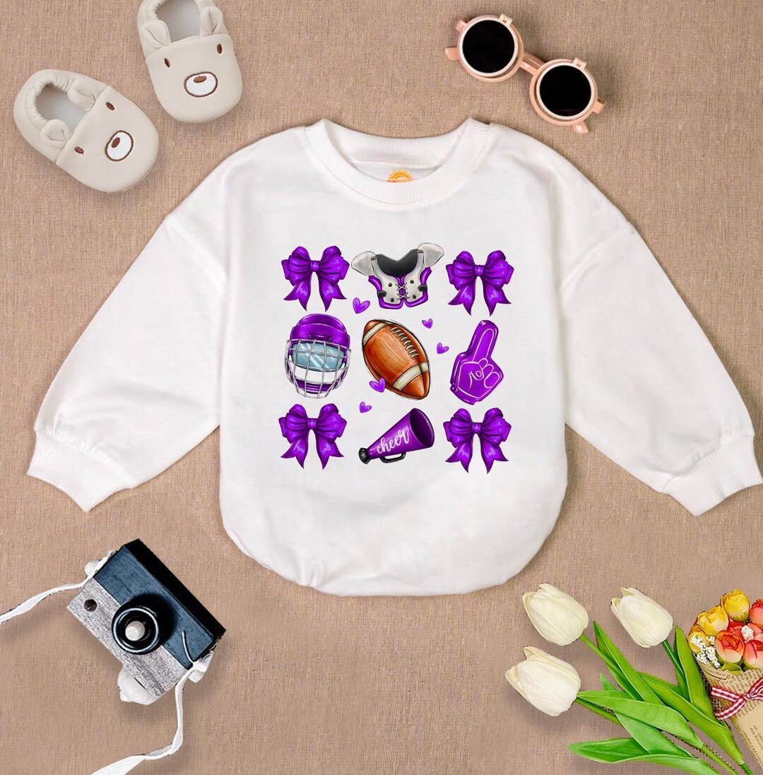 Violet Football Baby Romper, Game Day Baby Bodysuit, Trendy Coquette ...