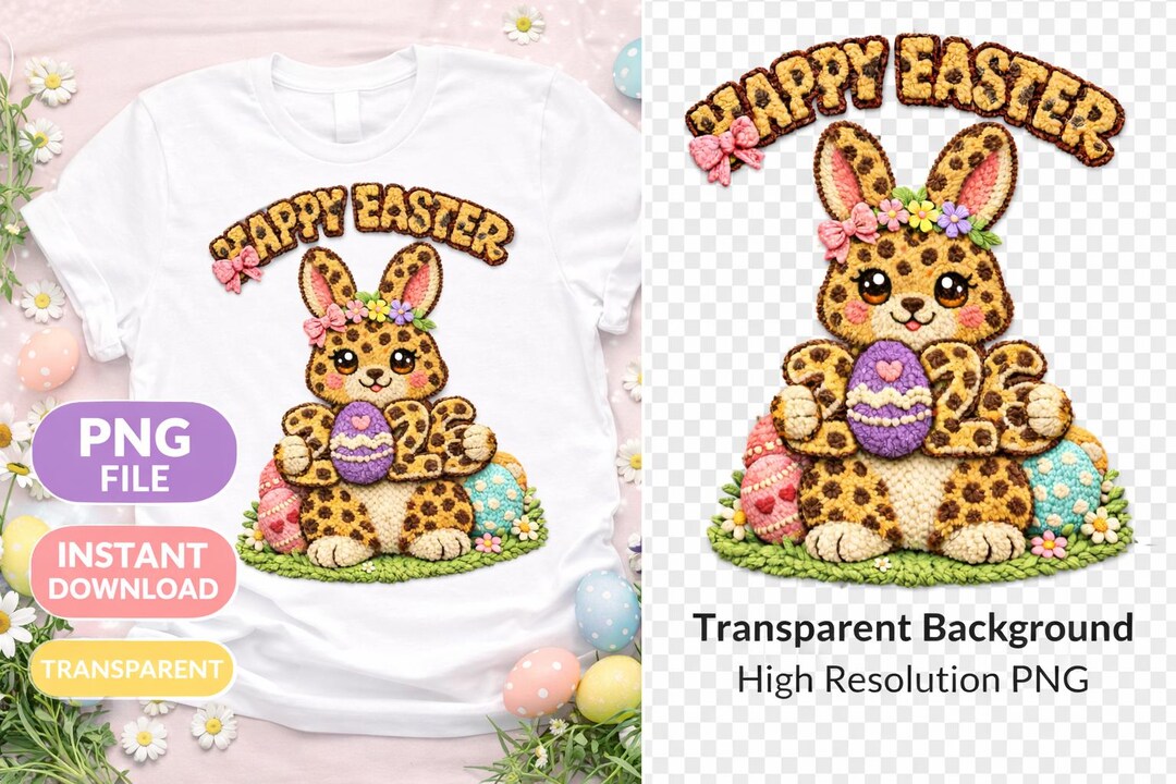 Cheetah Bunny Easter 2026 PNG, Yarn Style Design (instant Download) - Etsy
