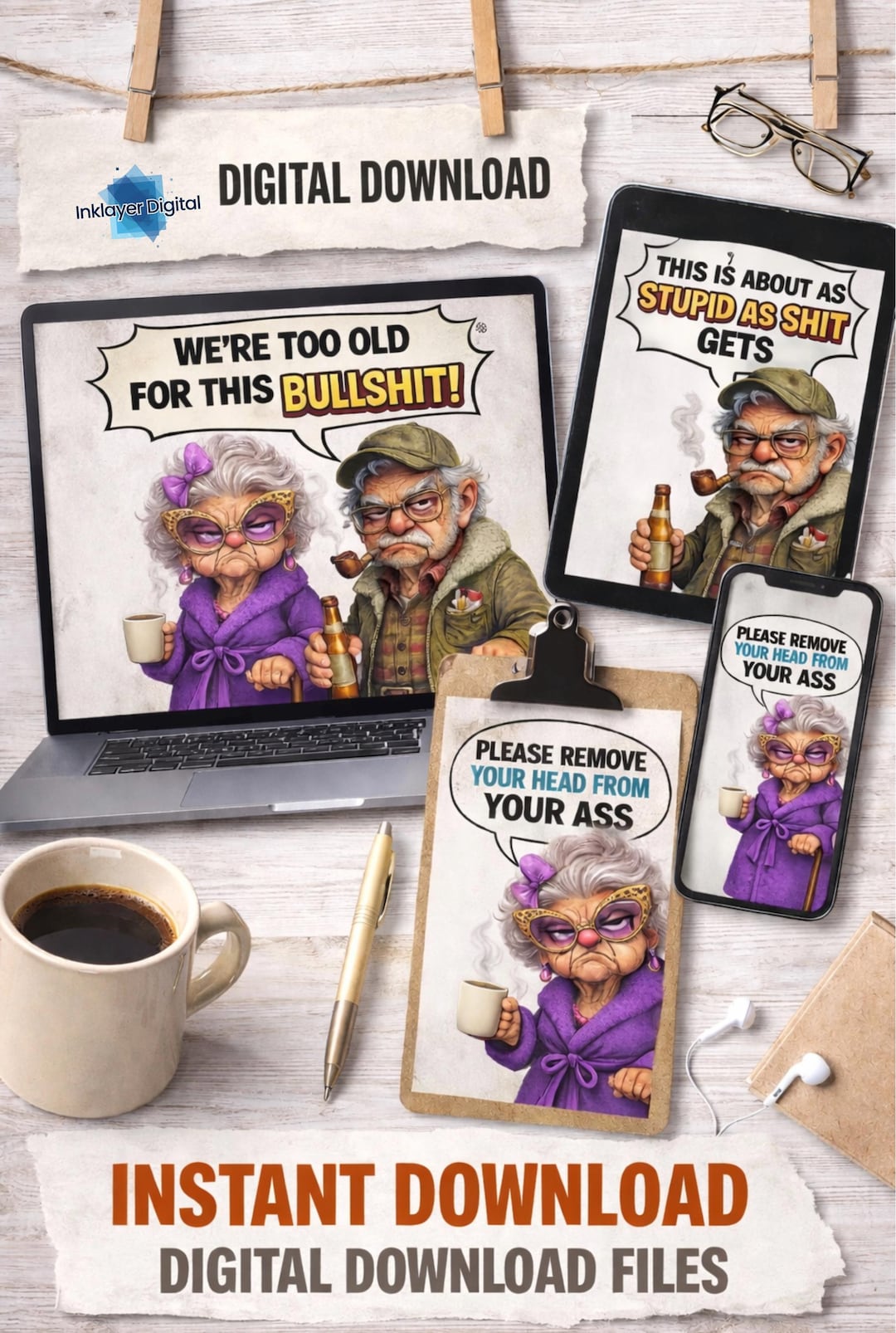 Grumpy Old Couple Funny PNG Bundle | Sarcastic Seniors Adult Humor ...