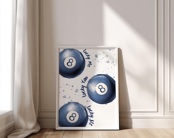 Lucky 8 Ball, Blue Retro Eight Ball Billiard Poster, Funky Y2K ...