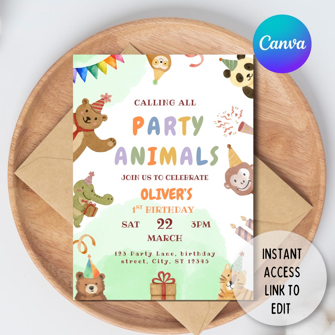Calling All Party Animals Invitation, Kids Birthday Party Invite ...