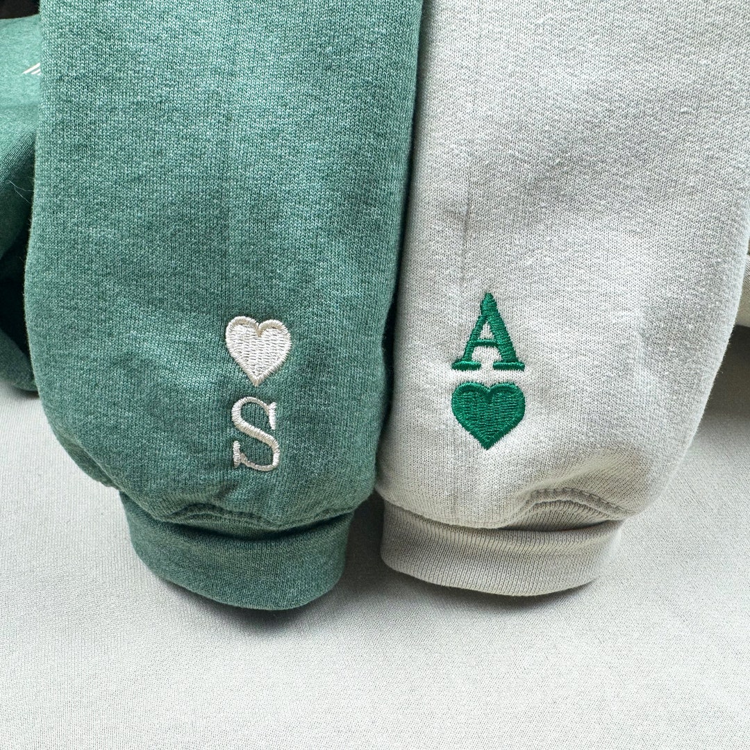 Custom Embroidered Sweatshirt With Initial on Sleeve, Heart Initials ...