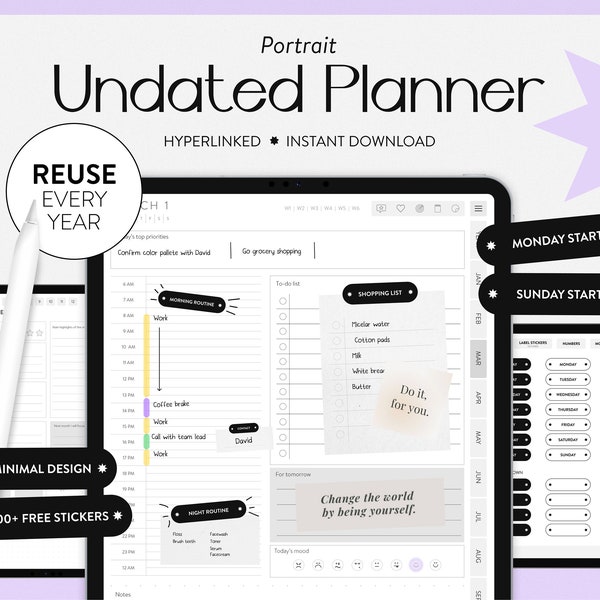 Undated Digital Planner - Etsy