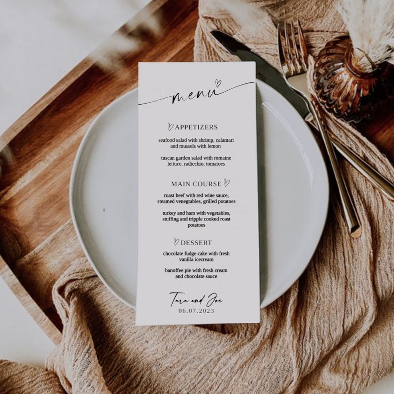 Wedding Menu Template Wedding Buffet Menu Minimalistic Menu - Etsy UK