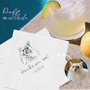 Custom Cat Cocktail Napkins • Personalized Cat Wedding Napkins • Bridal ...