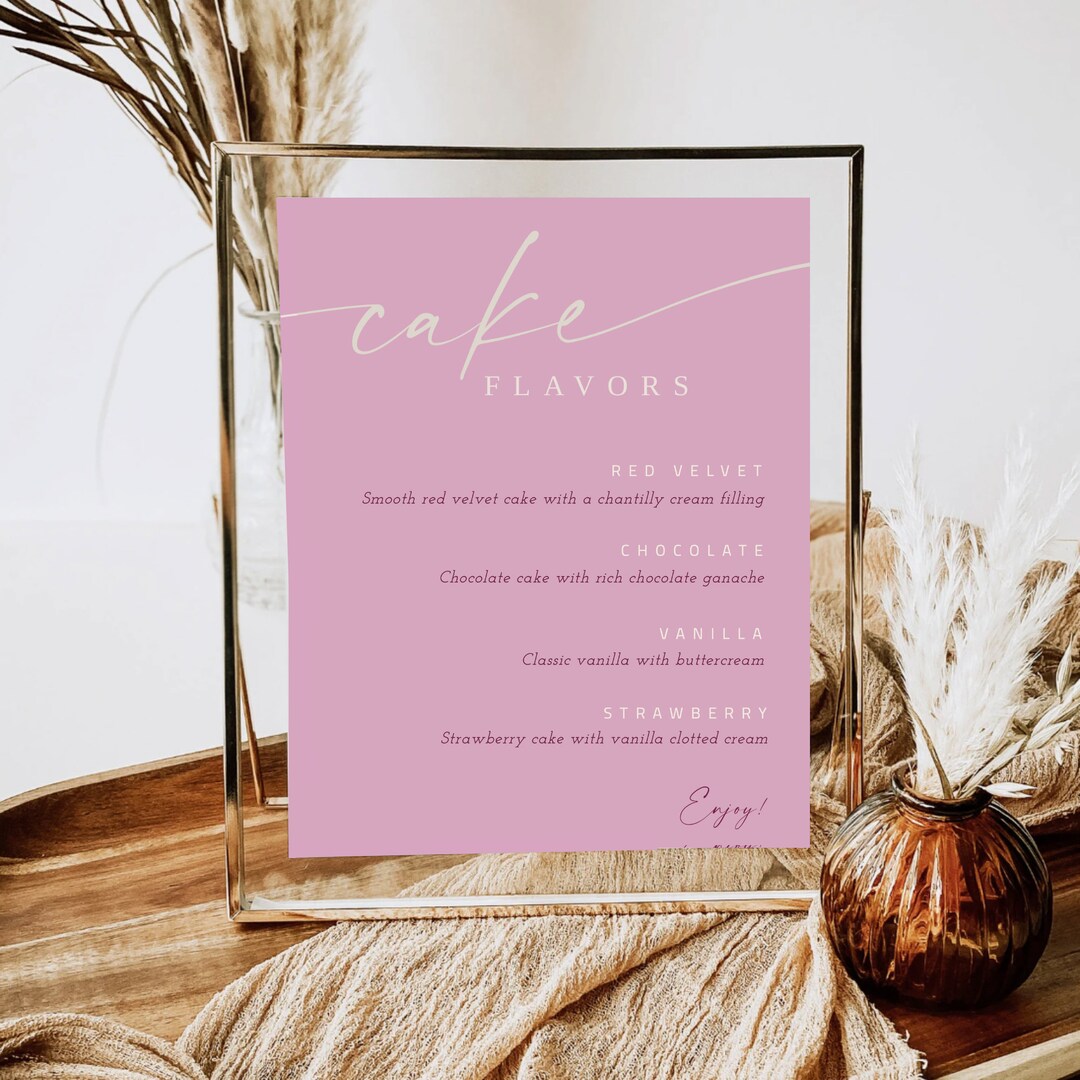 Pink Cake Flavors Sign, Minimalist Desserts Sign, Printable Dessert Bar ...