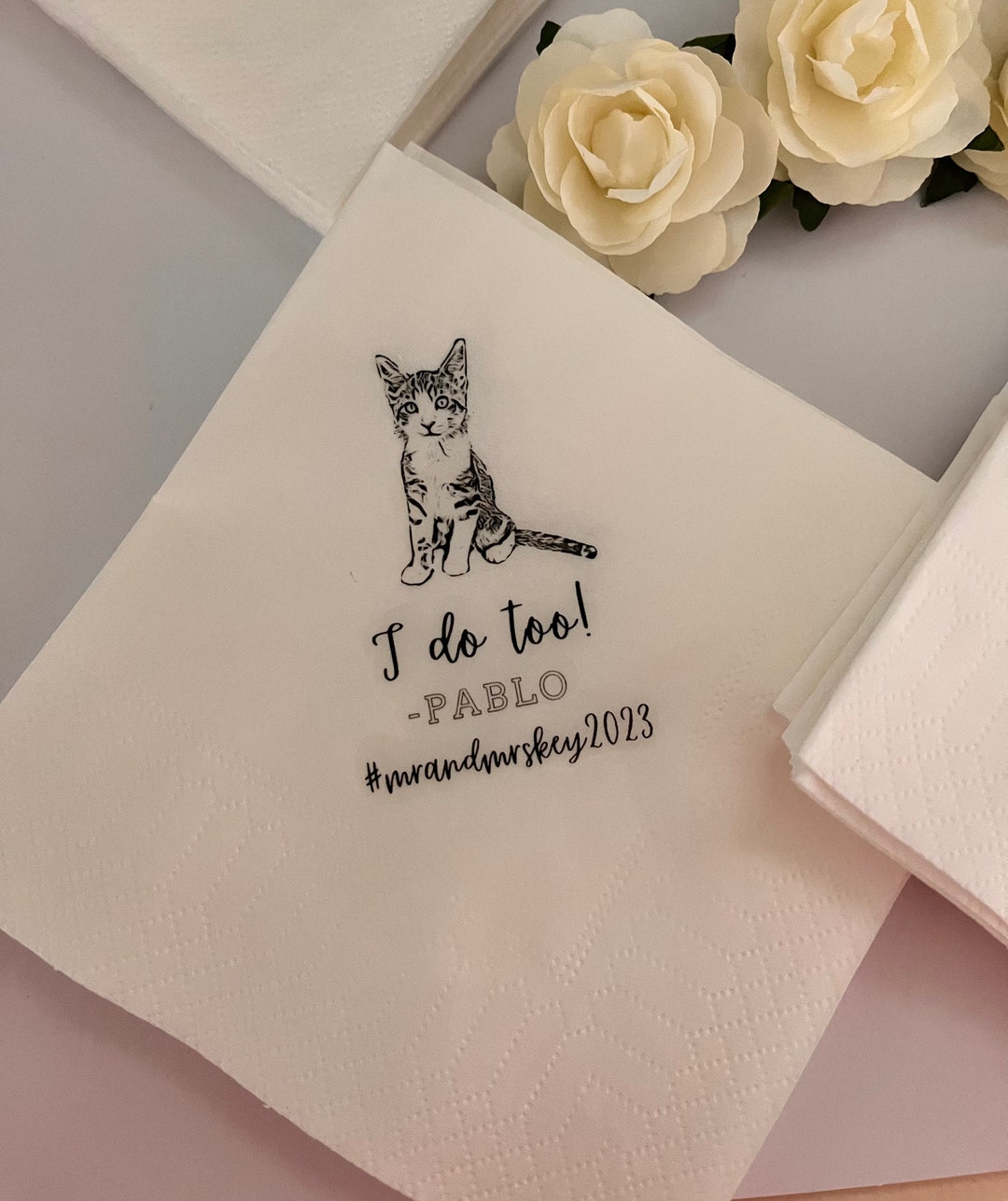 Custom Cat Cocktail Napkins • Personalized Cat Wedding Napkins • Bridal ...