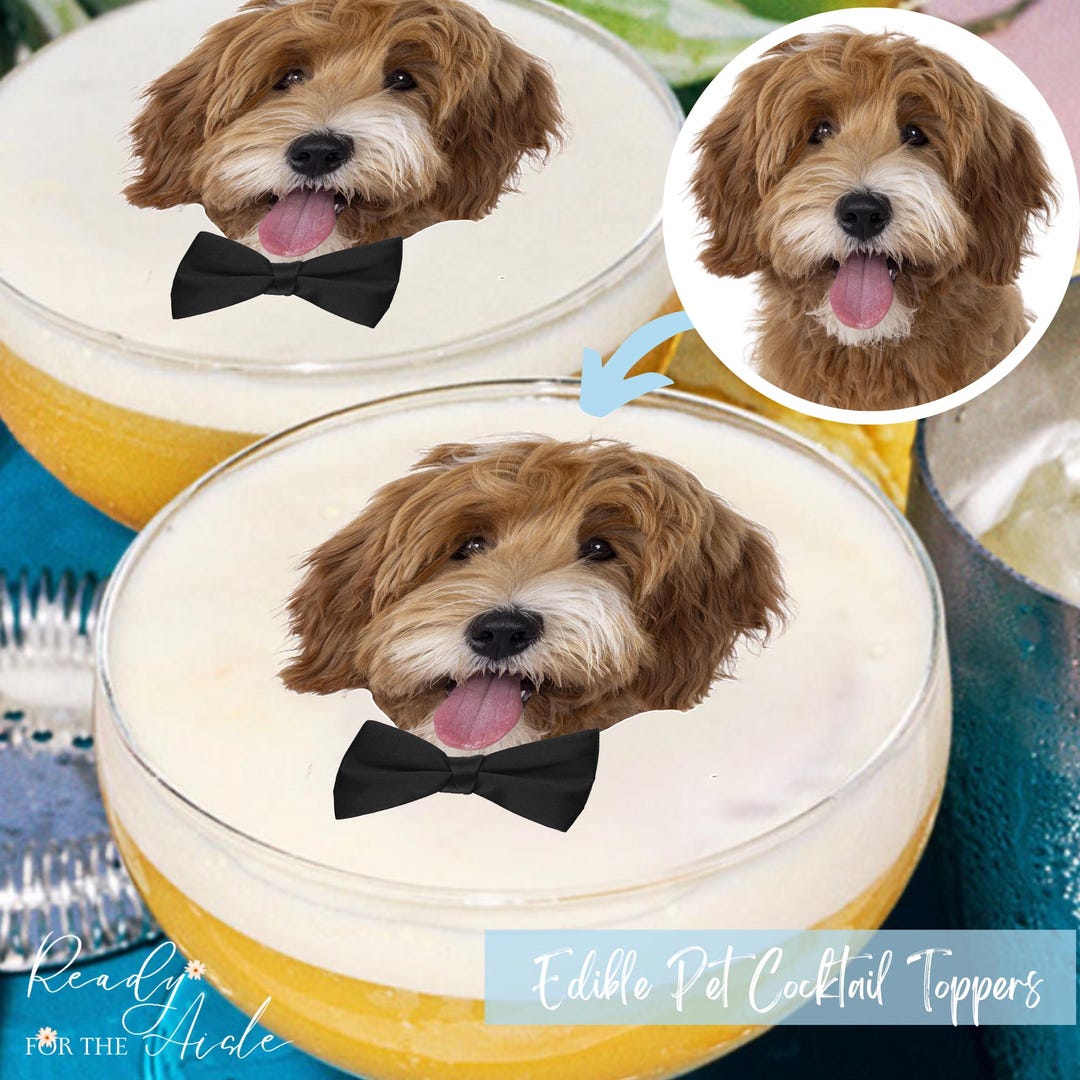 Pet Portrait Cut-out Wafer Drink Topper, Cocktail Topper, Custom Edible ...