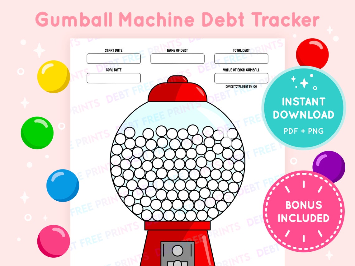 Gumball Machine Debt Tracker BONUS Savings Tracker Digital Download PDF ...