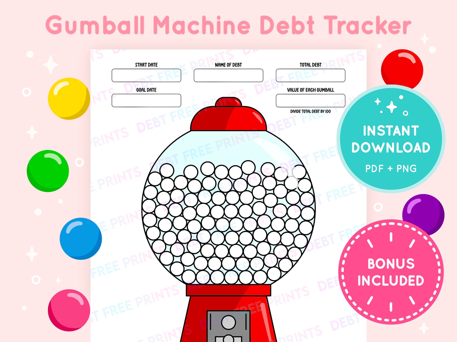 Gumball Machine Debt Tracker BONUS Savings Tracker Digital Download PDF ...