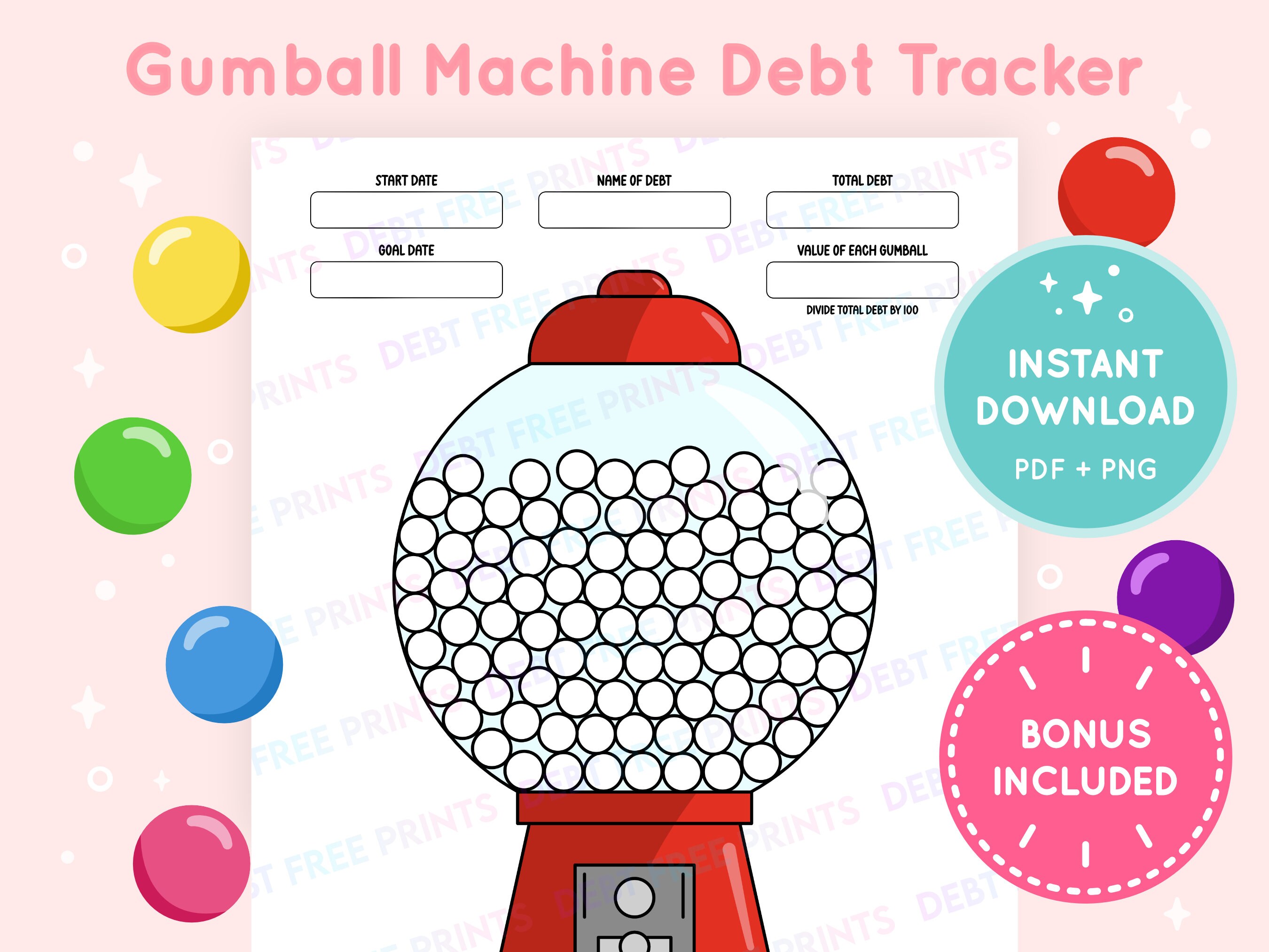 Gumball Machine Debt Tracker BONUS Savings Tracker Digital Download PDF ...