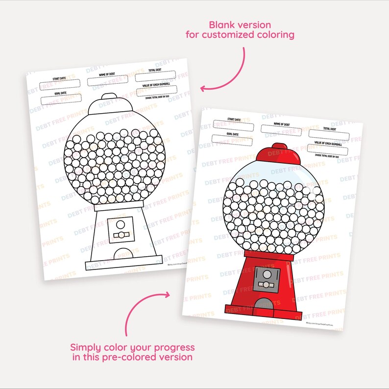 Gumball Machine Debt Tracker + BONUS Savings Tracker - Digital Download ...
