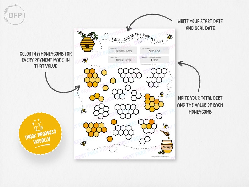 Honeycomb Bee Debt Tracker Digital Download PDF & PNG - Etsy