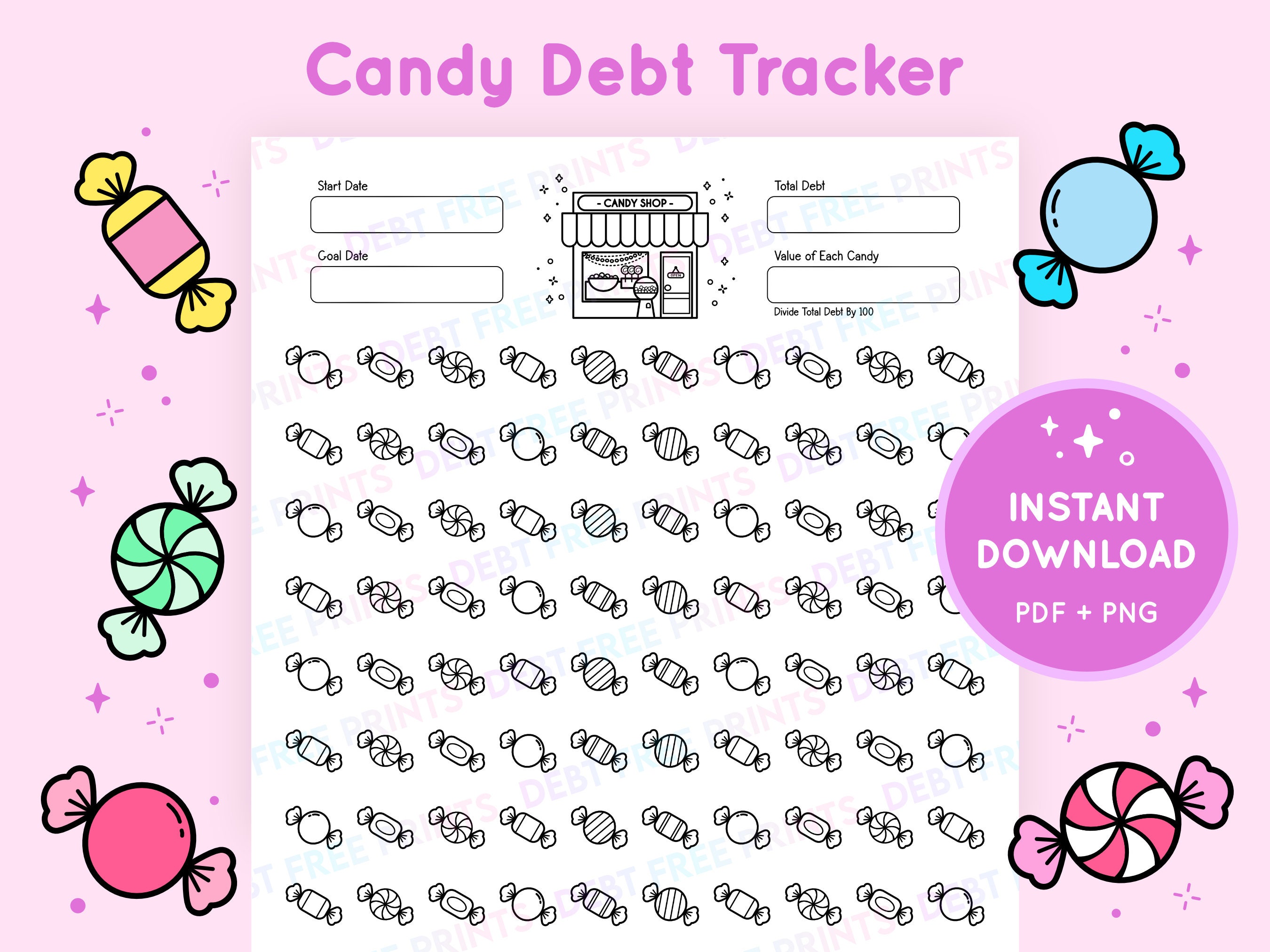 Candy Debt Tracker Digital Download PDF & PNG Printable - Etsy