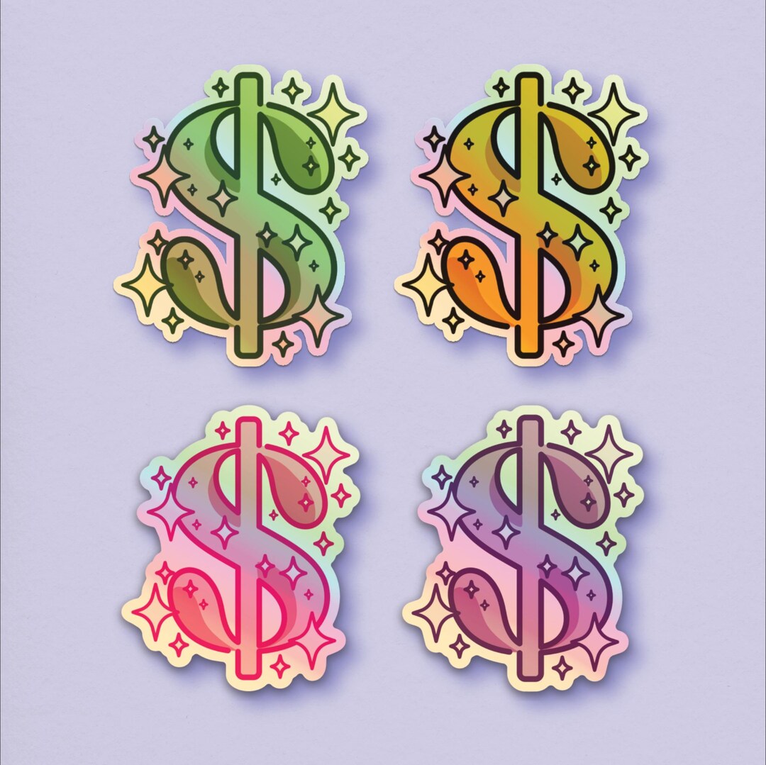 Holographic Dollar Sign Sparkle Sticker, Choose Green Gold Pink Purple ...