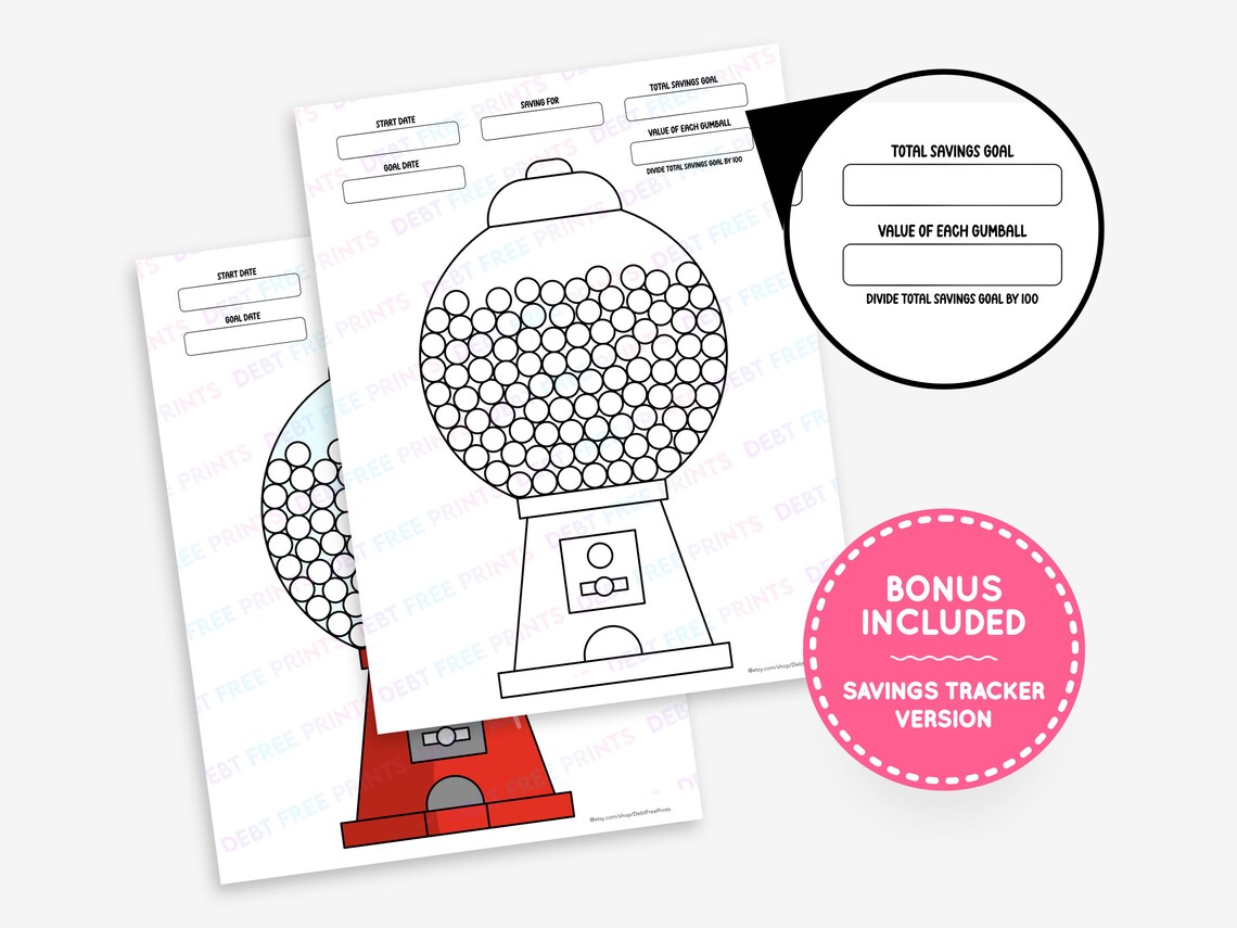 Gumball Machine Debt Tracker BONUS Savings Tracker Digital Download PDF ...