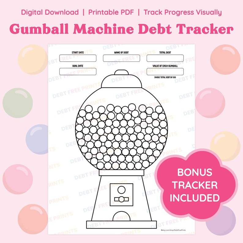 Gumball Machine Debt Tracker + BONUS Savings Tracker - Digital Download ...