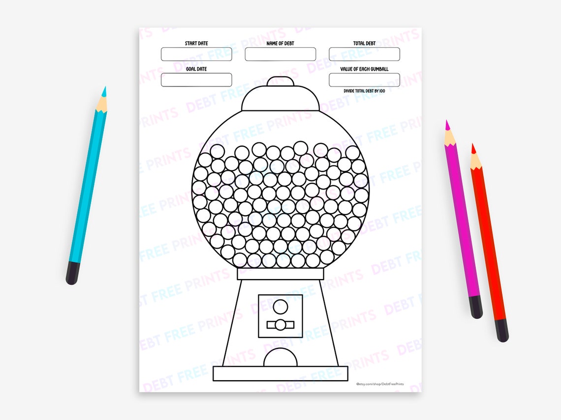 Gumball Machine Debt Tracker BONUS Savings Tracker Digital Download PDF ...