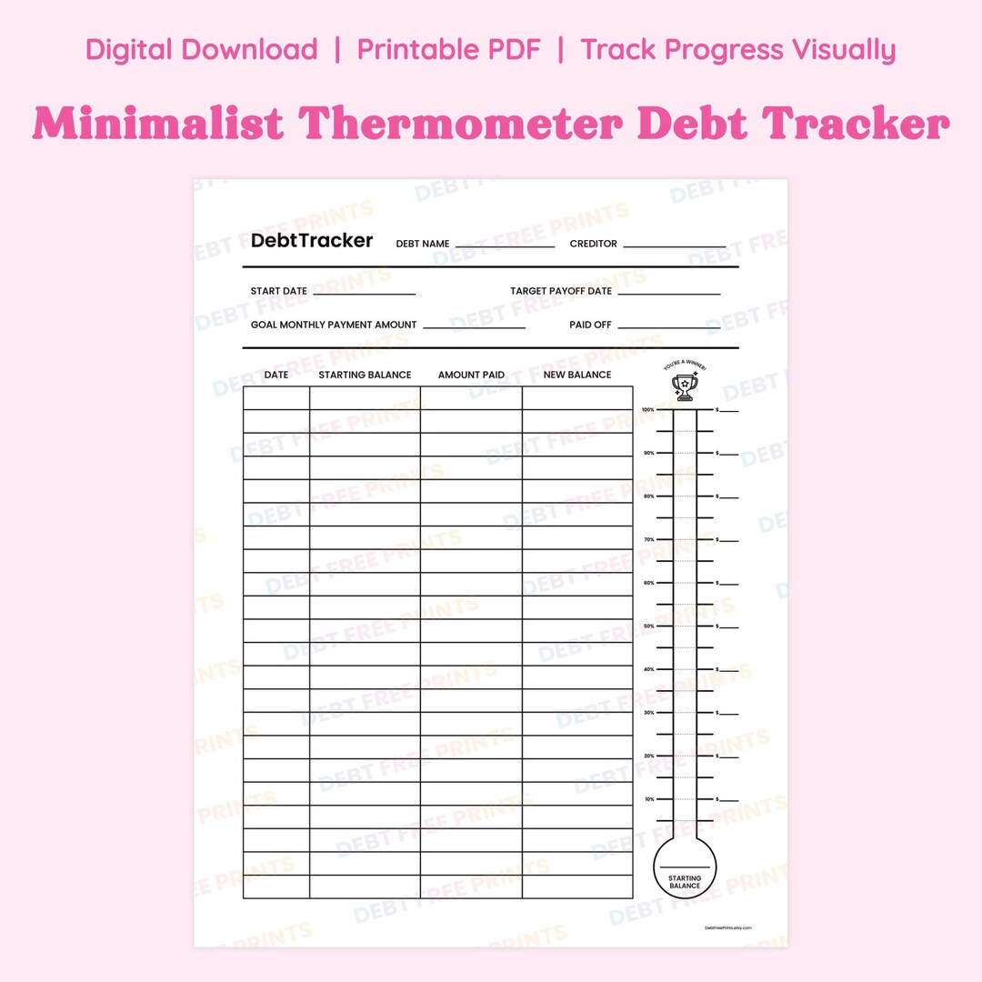 Minimalist Thermometer Debt Tracker Printable PDF, Payoff Planner, Debt ...