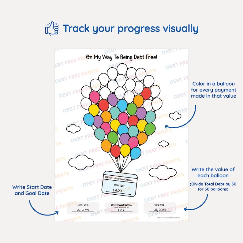 Balloon Debt Tracker - Digital Download Debt Payoff Color Sheet ...