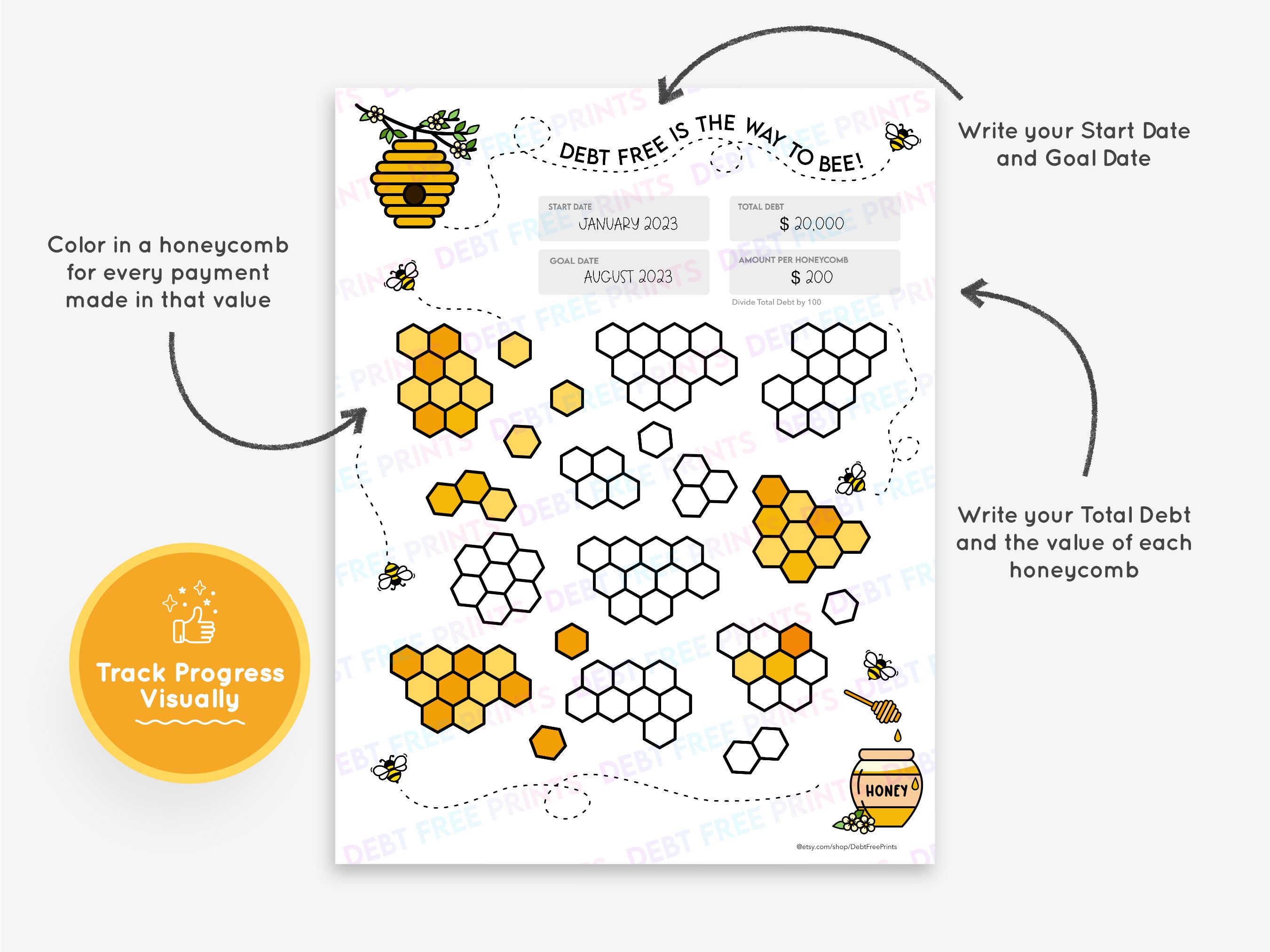 Honeycomb Bee Debt Tracker Digital Download PDF & PNG Printable - Etsy