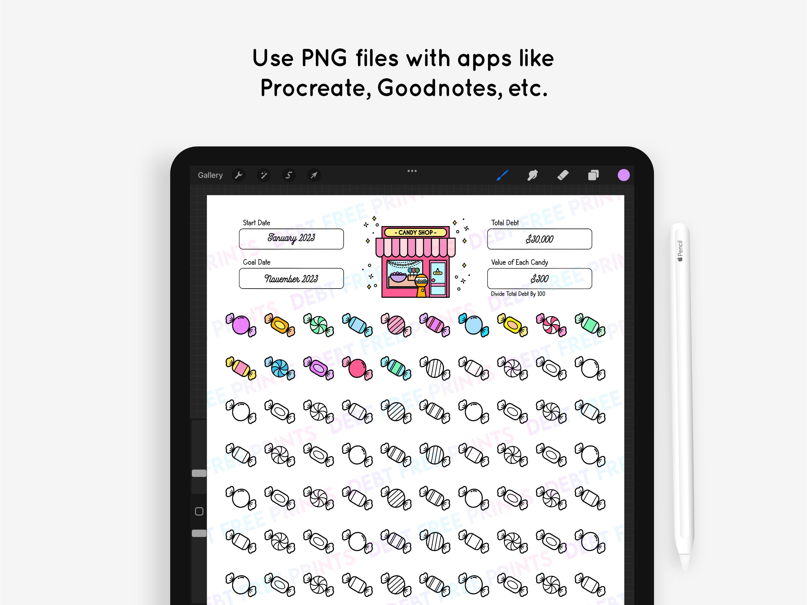 Candy Debt Tracker Digital Download PDF & PNG Printable - Etsy