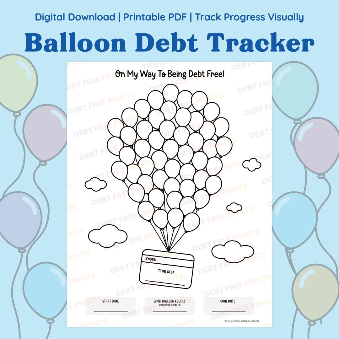 Balloon Debt Tracker - Digital Download Debt Payoff Color Sheet ...