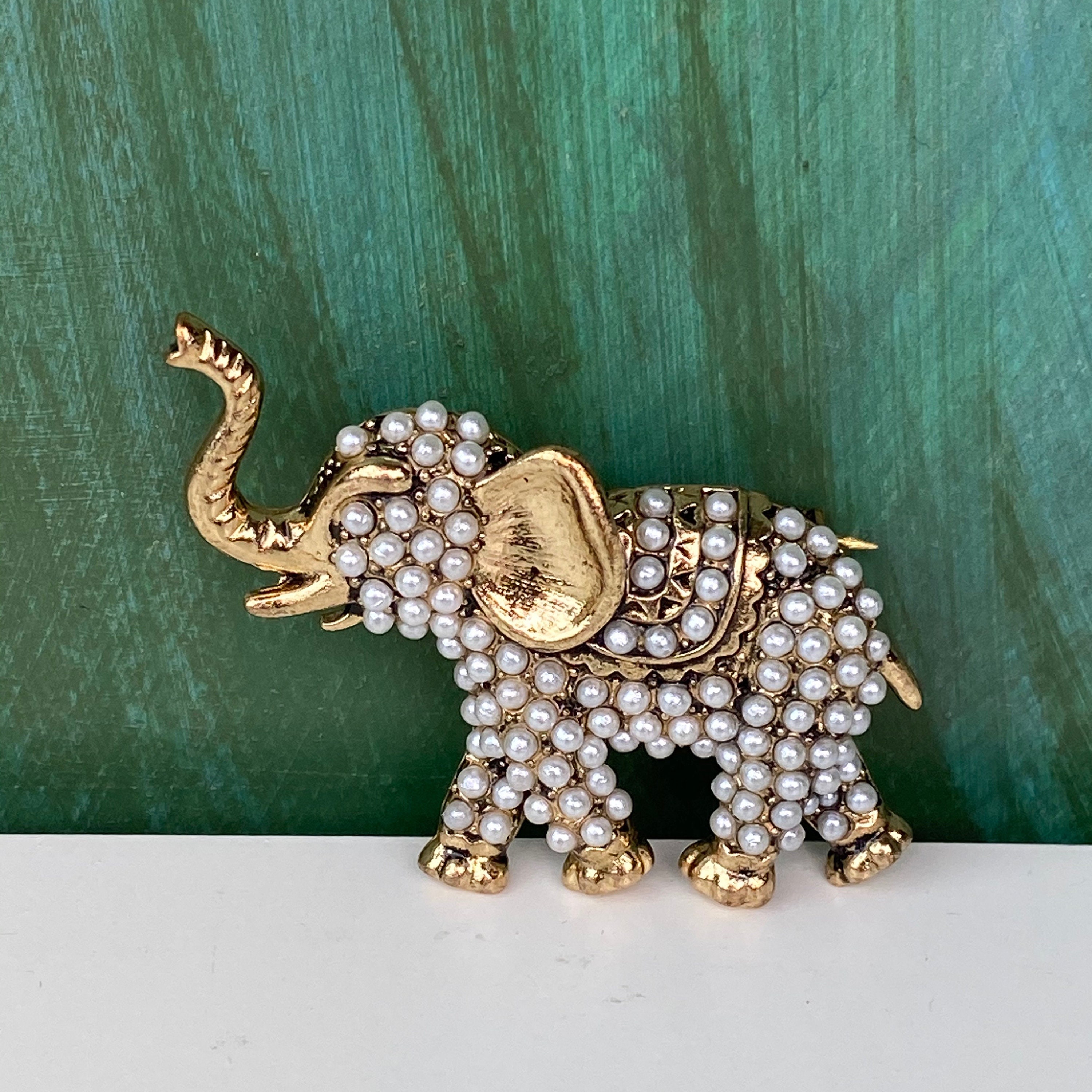 Elephant Brooch for Good Luck With White Pearl Stone on Bronze - Etsy