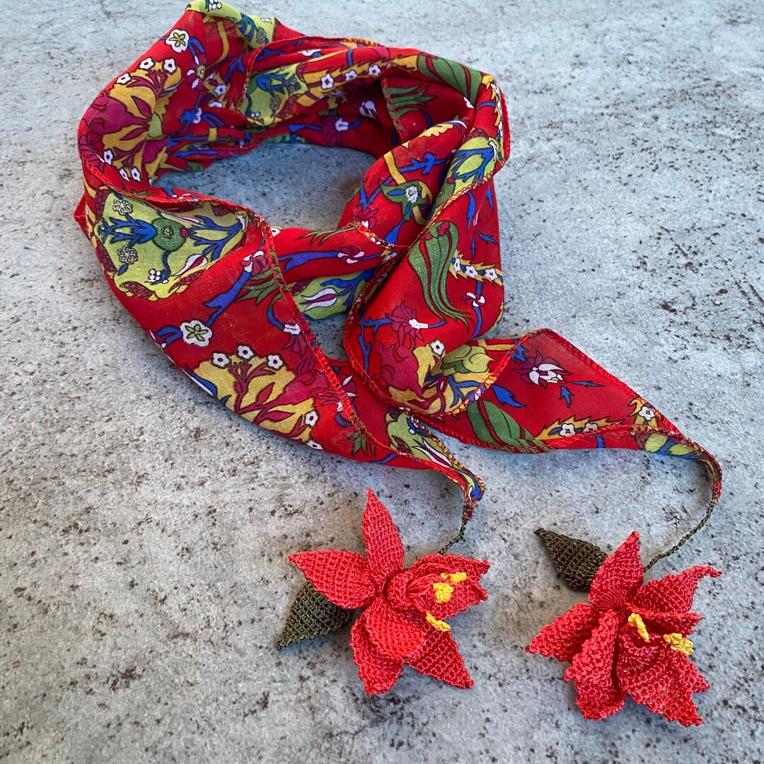 Red Triangle Scarf With Ottoman Chintemani Motif - Etsy