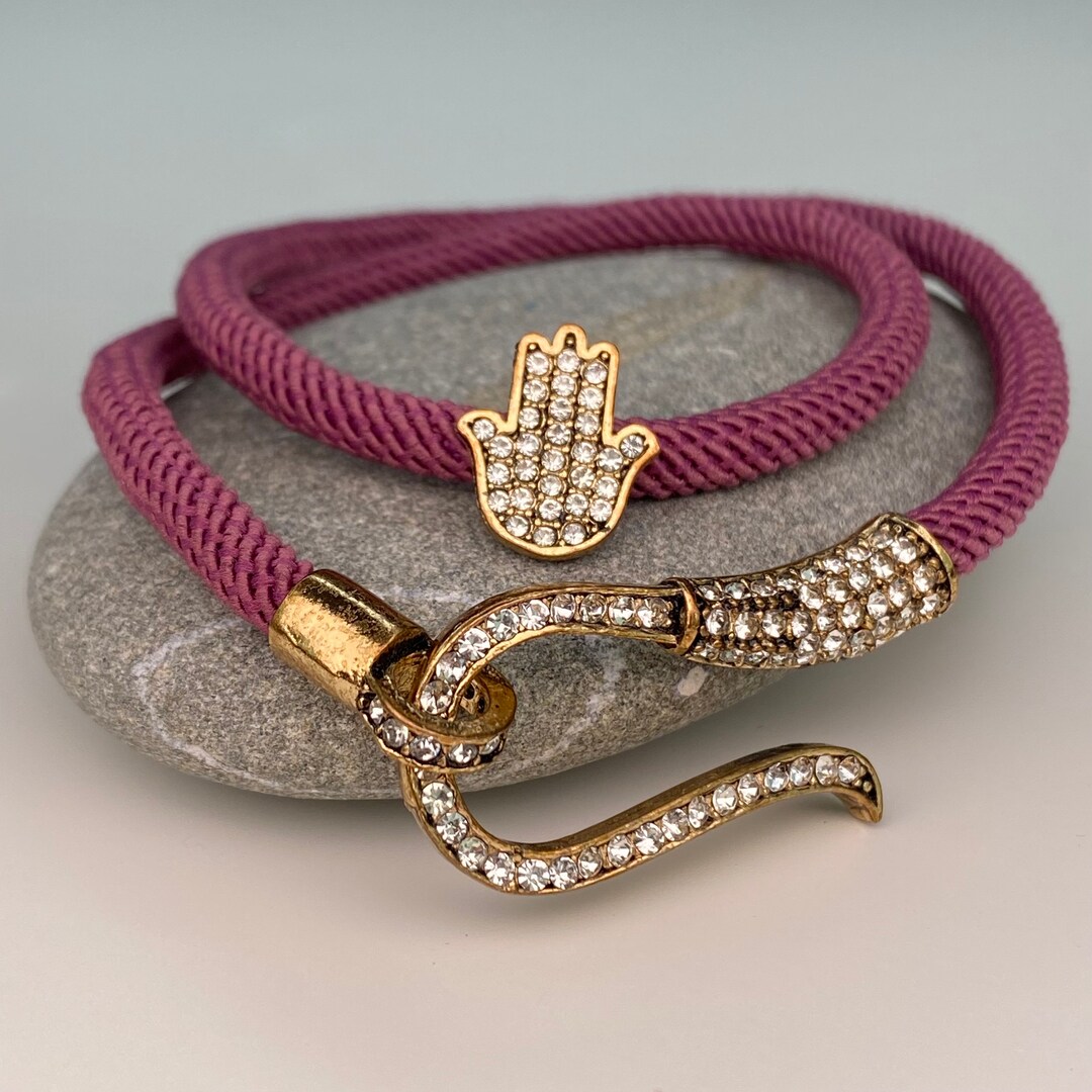 Hand of Fatima Bracelet for Good Luck With Rose Twine Rope - Etsy