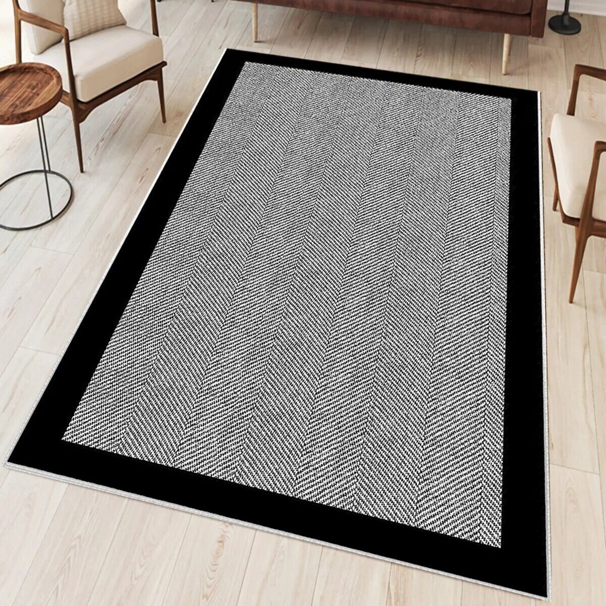 Black and Gray Area Rug, Stylish Dark Gray Rug, Carpet Runner, Small ...