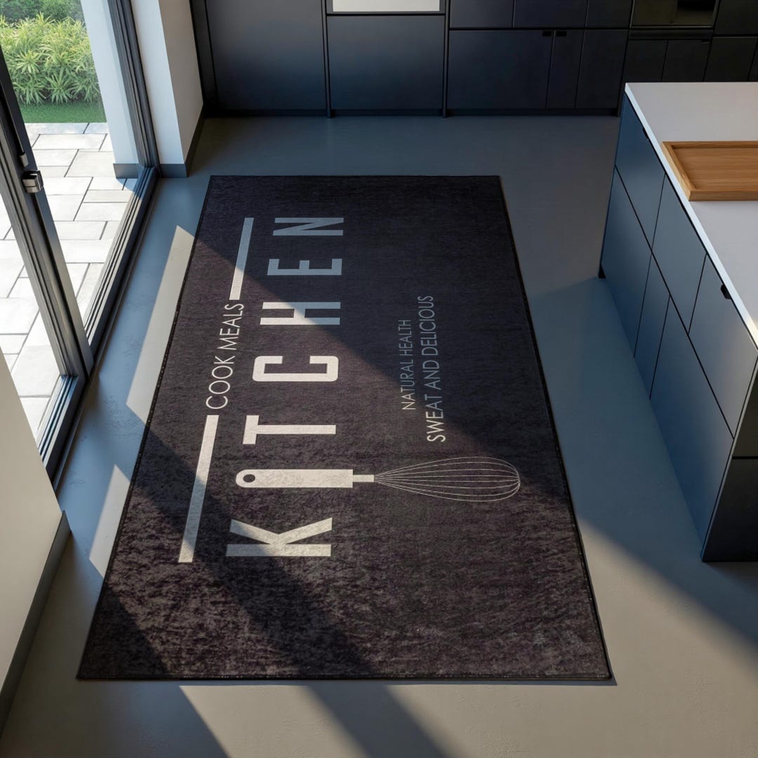 Minimalist Black Kitchen Rug - Modern Kitchen Decor, Washable Soft Rug ...