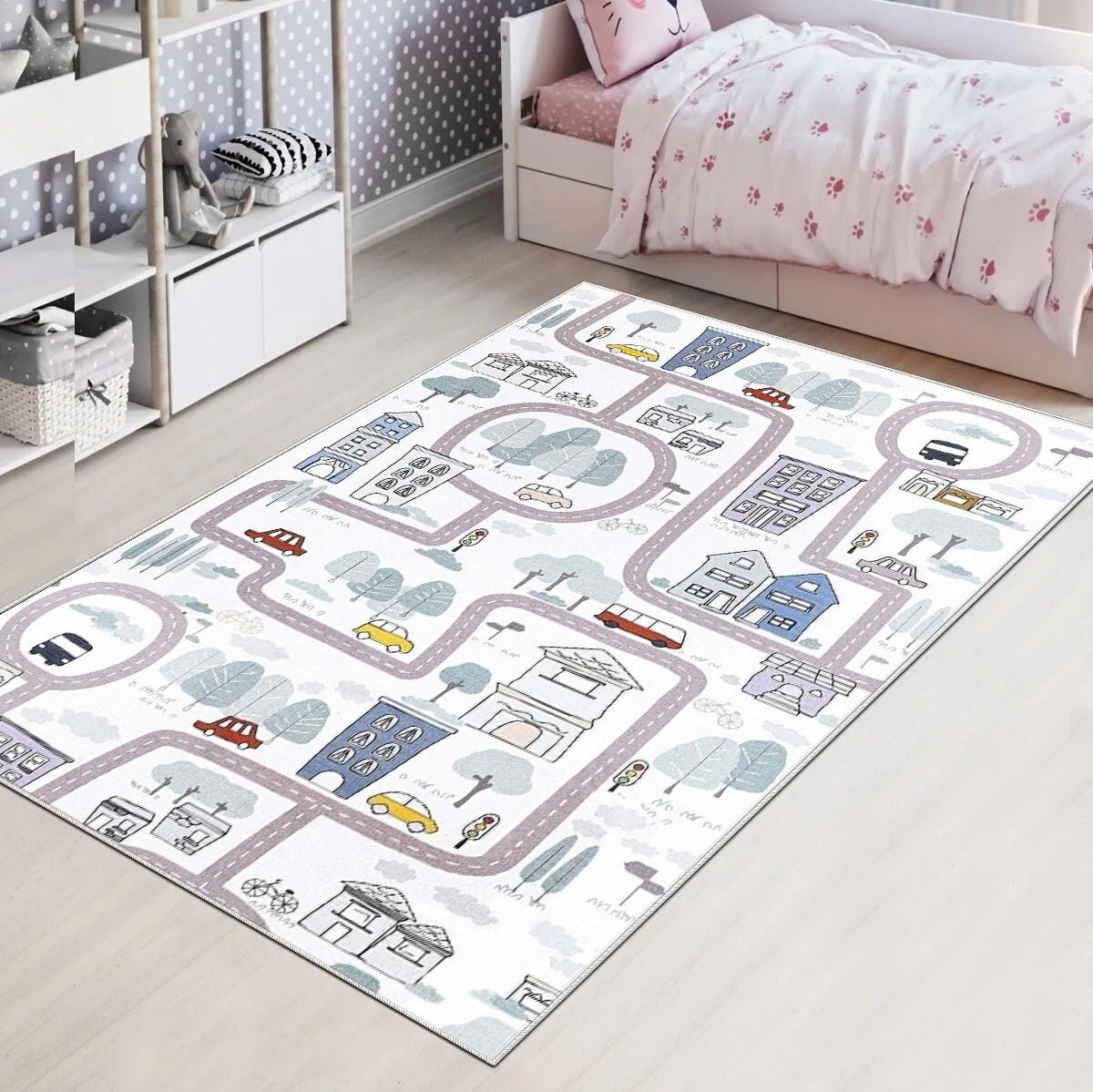 Playful Traffic Signs Rug for Children's Room Interactive Car Rug, Road ...