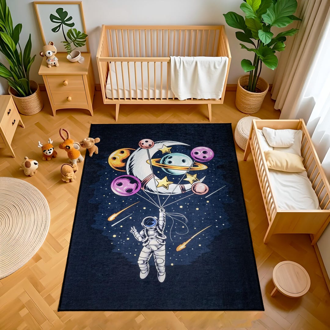 Astronaut Nursery Rug, Space Theme, Non-slip Velvet Kids Rug - Etsy