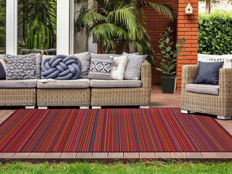 Reversible Striped Plastic Straw Rug, Outdoor Patio Carpet - Etsy