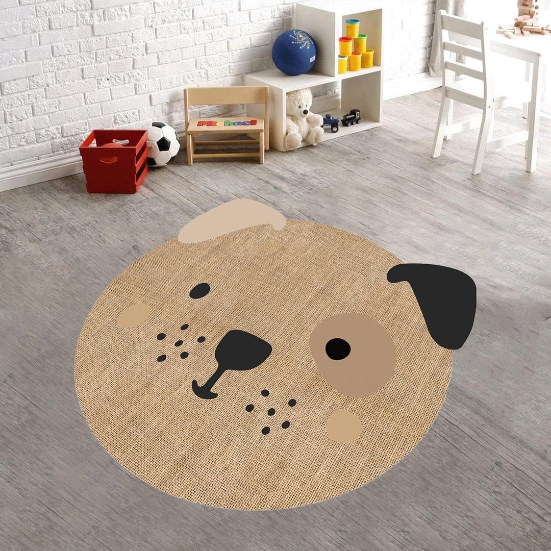 Cute Dog Modern Kids Rug - Children Round Rug, Nursery Play Mat, Kids ...