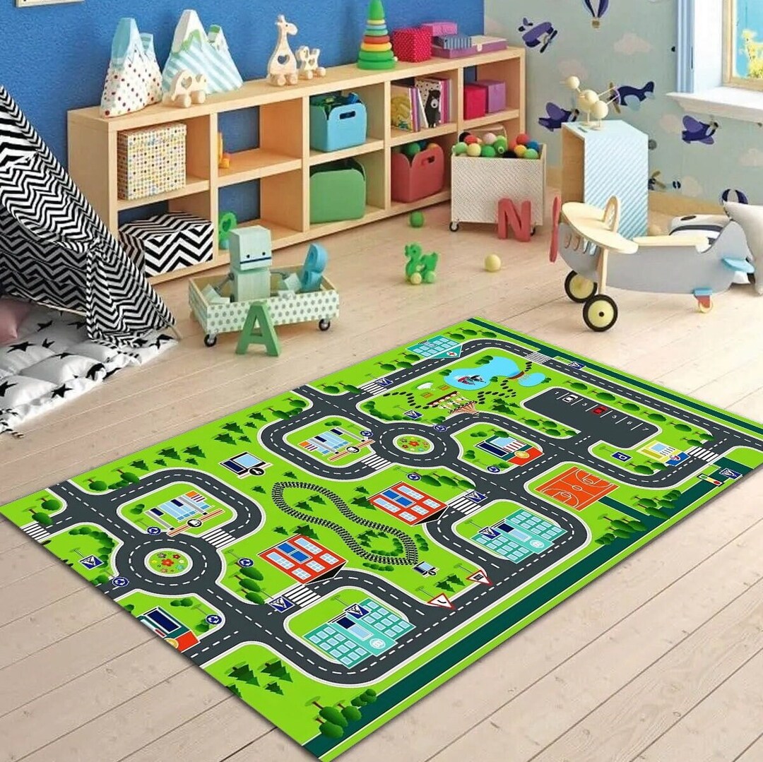 Interactive Car Rug for Playroom Decor Kids Road Map Rug for Learning ...