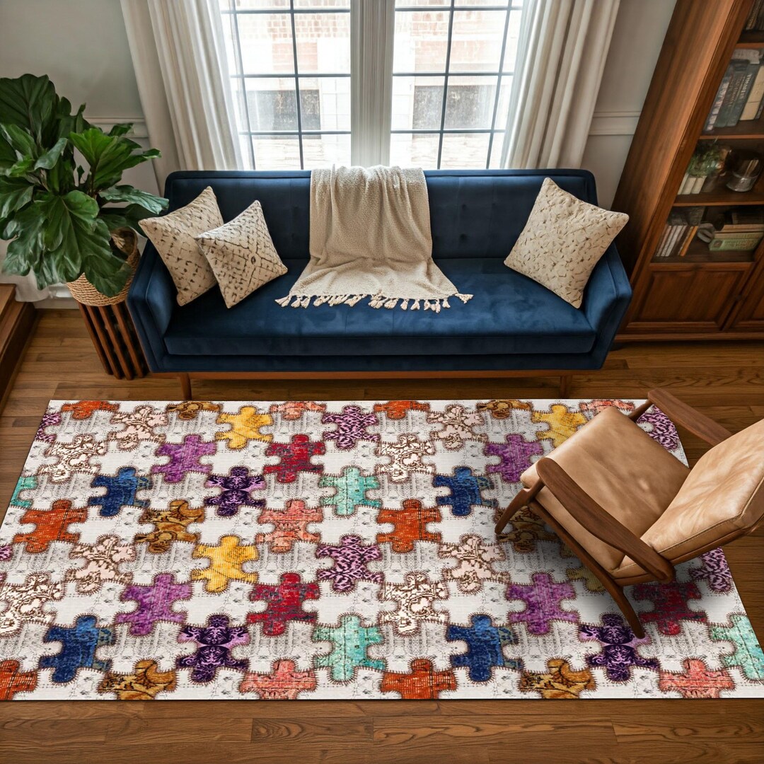 Colorful Puzzle Rug Washable Area Rug, Modern Custom Floor Carpet ...
