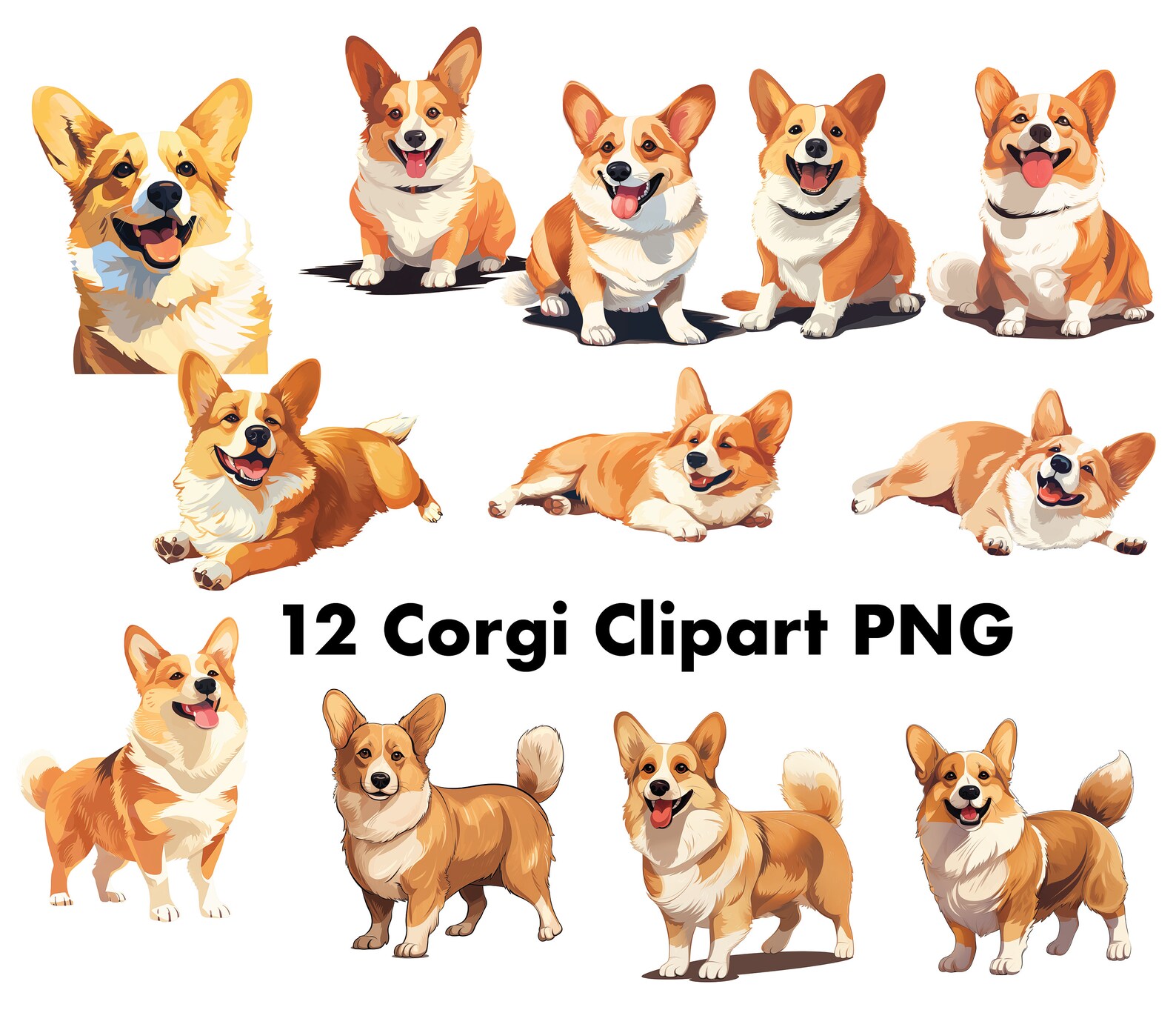 Corgi Clipart, Bundle of 12, PNG, Dog Clipart, Cute Dog Clipart, Corgie ...