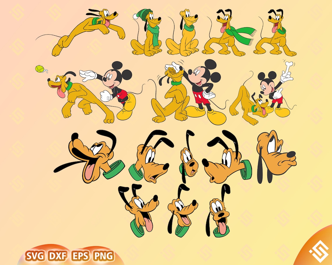 Pluto SVG Bundle Layered, Cricut Cut File, Mickey and Pluto DXF, Printable Files, Clipart, PNG ...